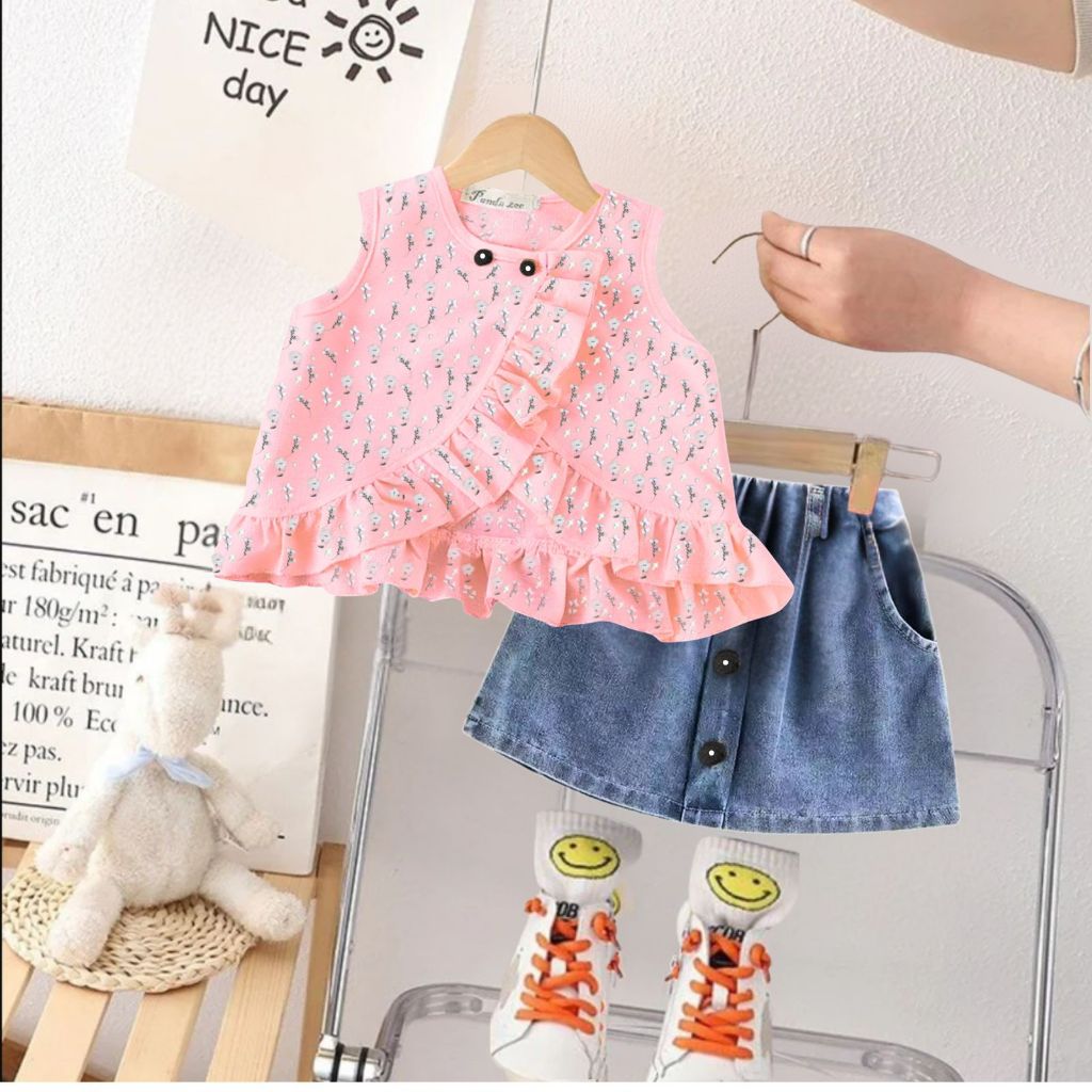 Jual SETELAN ANAK 1-5 TAHUN RUFFLE BUNGA / SETELAN BAJU ROK DENIM ANAK ...