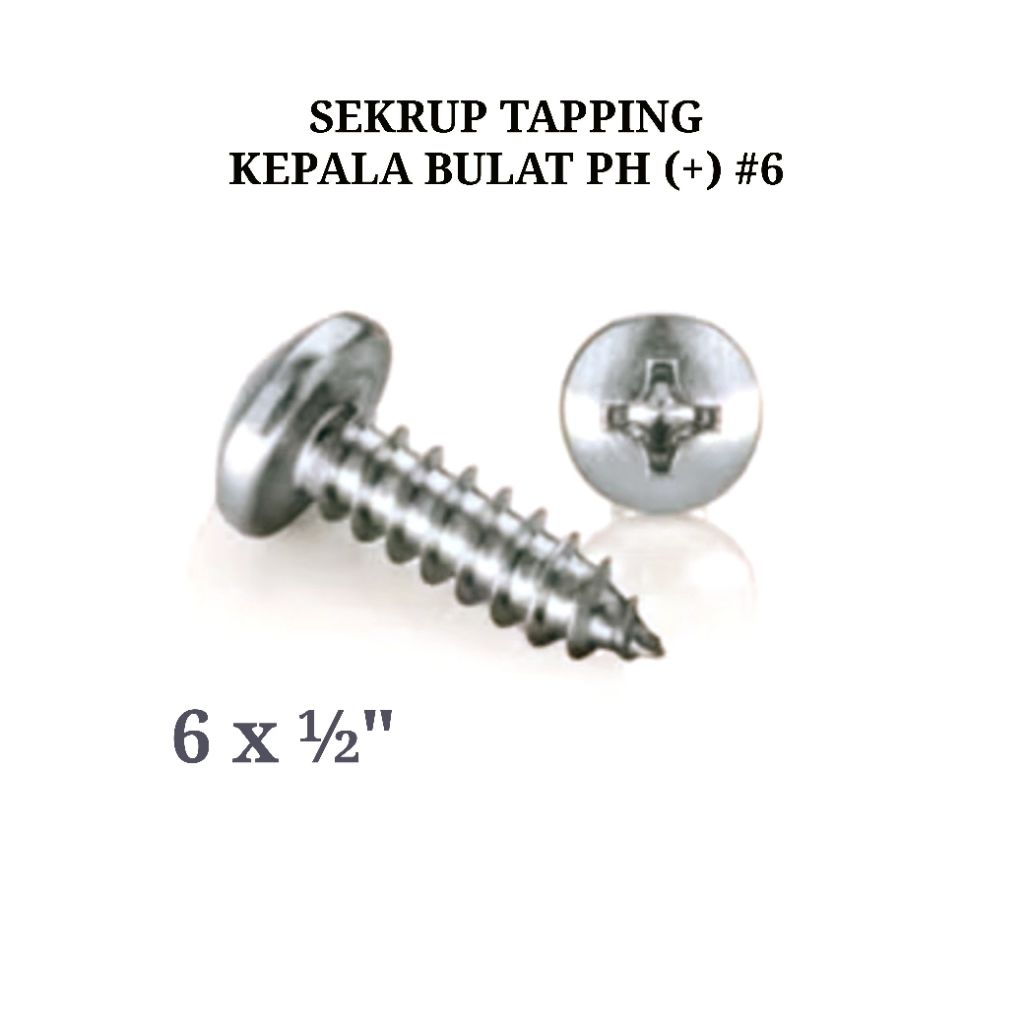 Jual 50PCS Baut Sekrup Tapping 6x1/2 Putih PAB (+) #6 PH (+) Skrup P+AB ...
