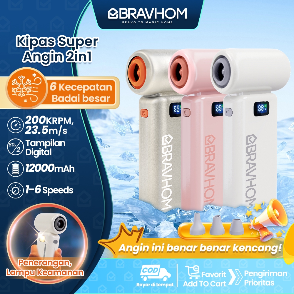 Jual BRAVHOM Kipas Angin Turbo 2in1 200KRPM High-Speed 12000mAh 6 Gigi ...