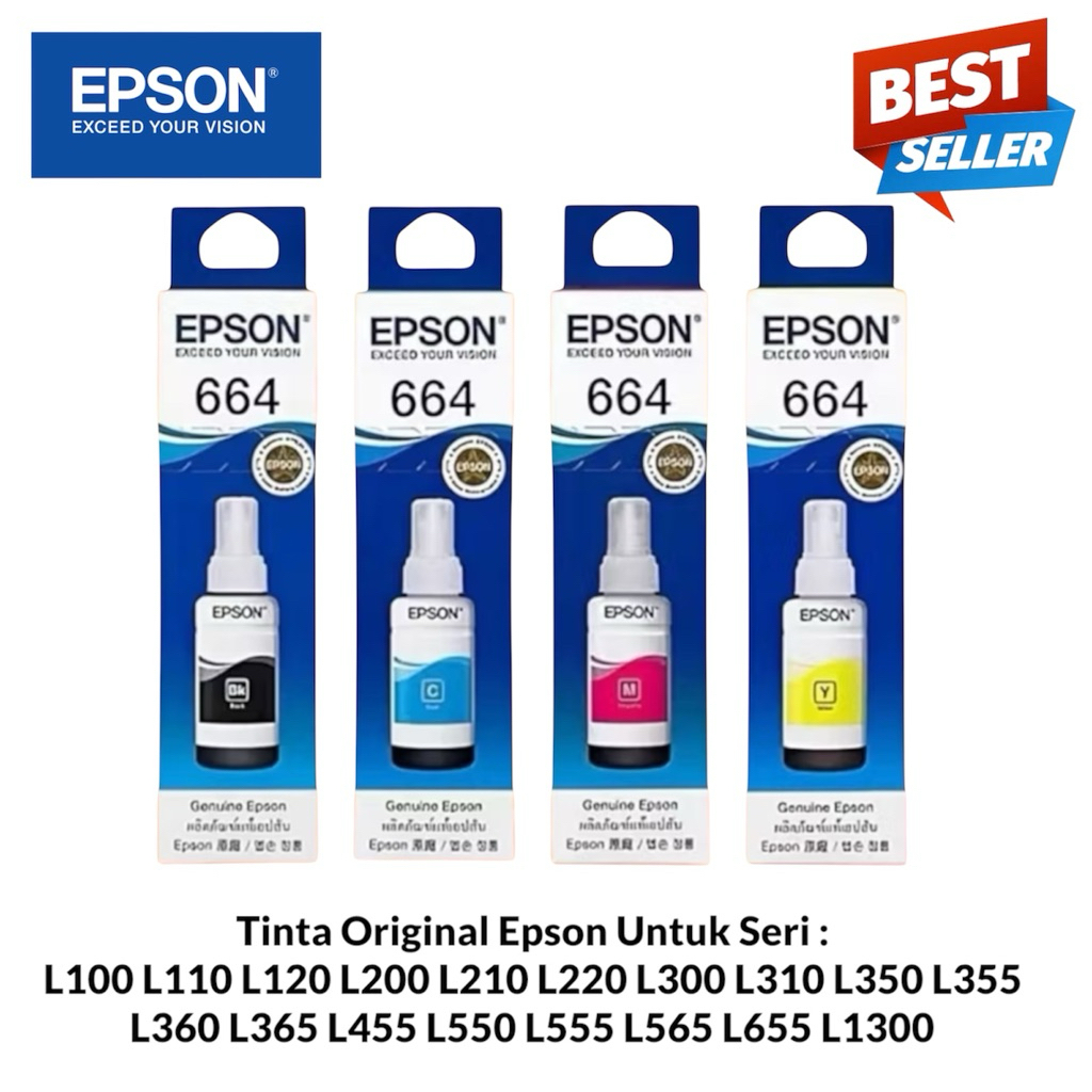 Jual Tinta Epson 664 Original 1 Set L100/L110/L120/L210/L220/L310/L350/L360/L1300 | Shopee Indonesia
