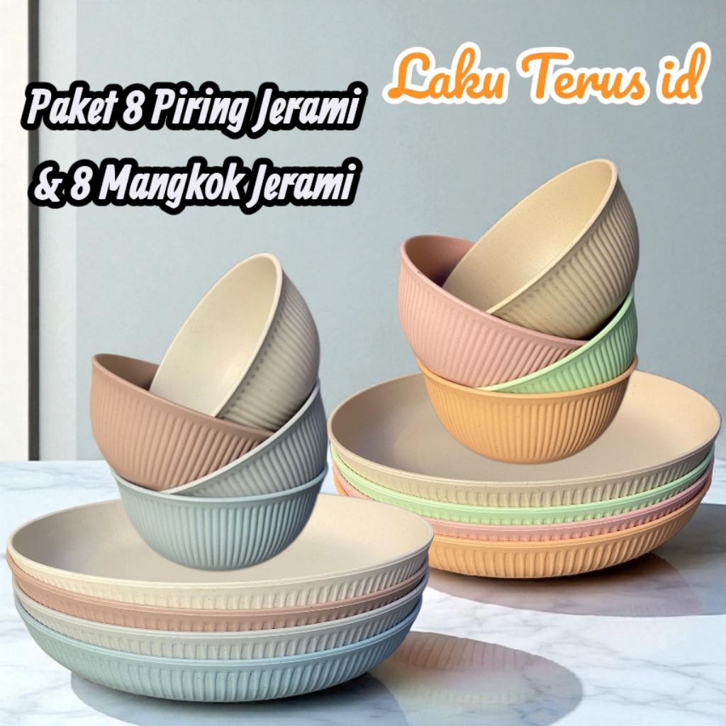 Jual LT Paket Piring Mangkok Jerami Garis | Shopee Indonesia