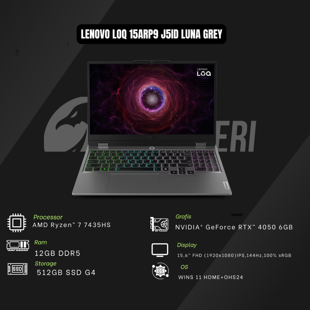 Jual Lenovo LOQ 15ARP9 J5ID Luna Grey AMD RYZEN 7 7435HS 12GB 512GBSSD ...