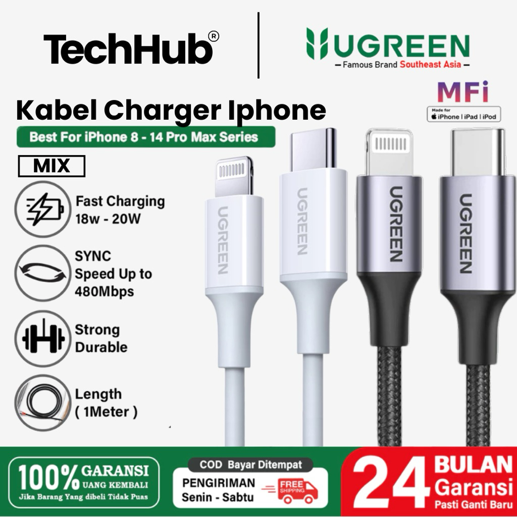 Jual Ugreen Kabel Charger MFI For iPhone 11 12 13 14 Pro Max USB C To Lightning PD Fast Charging ...