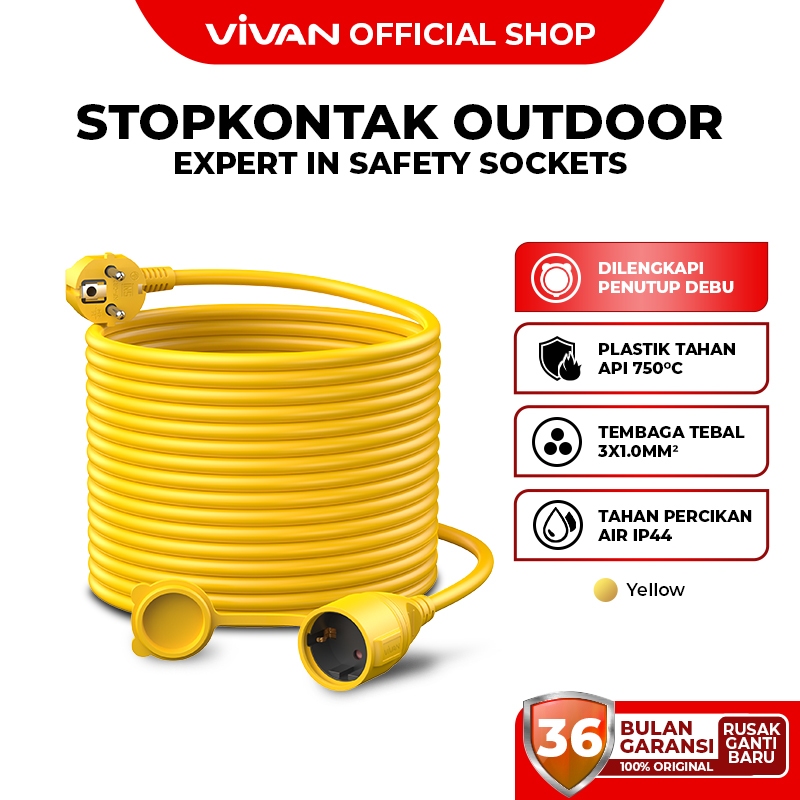 Jual VIVAN Safety Socket Outdoor Extension Stop Kontak IP44 Tahan Api ...