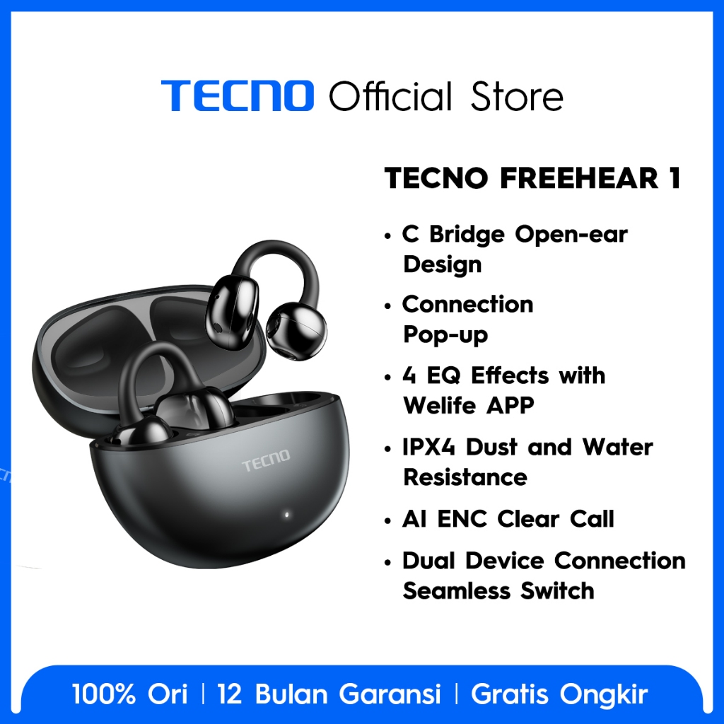 Jual TECNO TWS FreeHear 1 - C Bridge Design, Auto Connection Pop-up ...