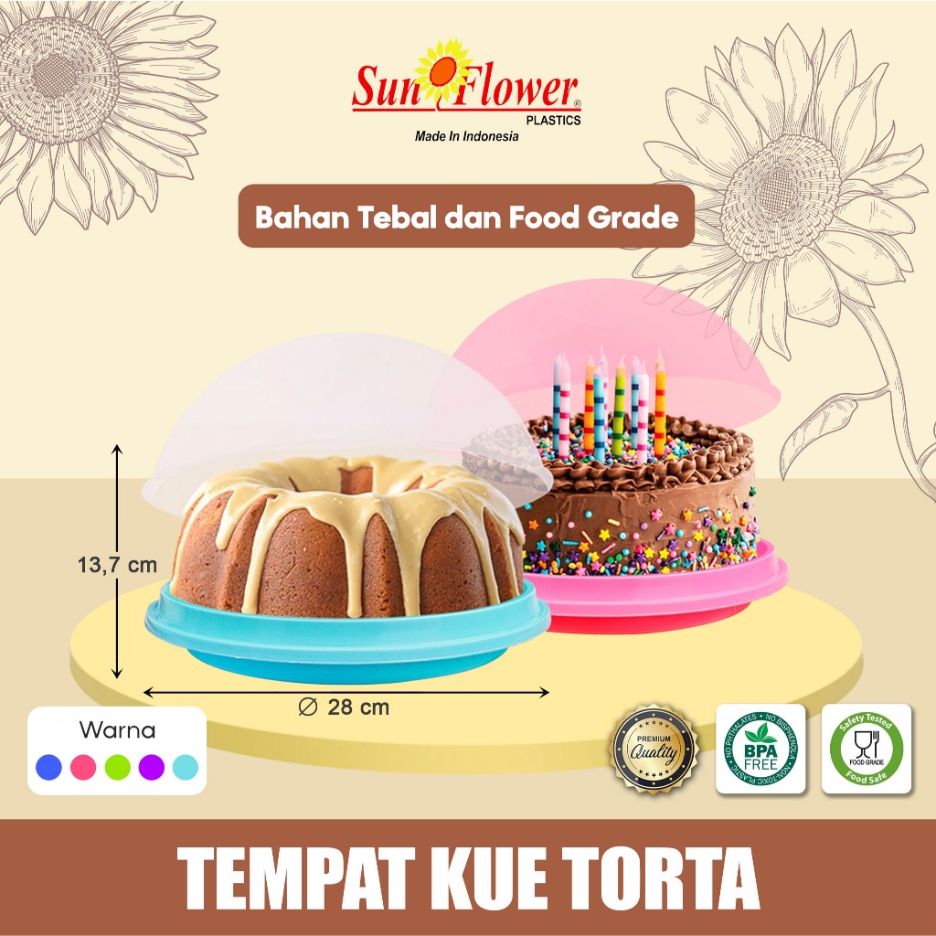 Jual Tempat Kue Torta Sun Flower/Tempat Bulat Roti Bolu Plastik Tempat ...