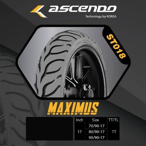 Jual Ban Motor Ascendo Tubtep / Tubetype Maximus St018 Ring 17 Ukuran 70/90-17, 80/90-17 ...
