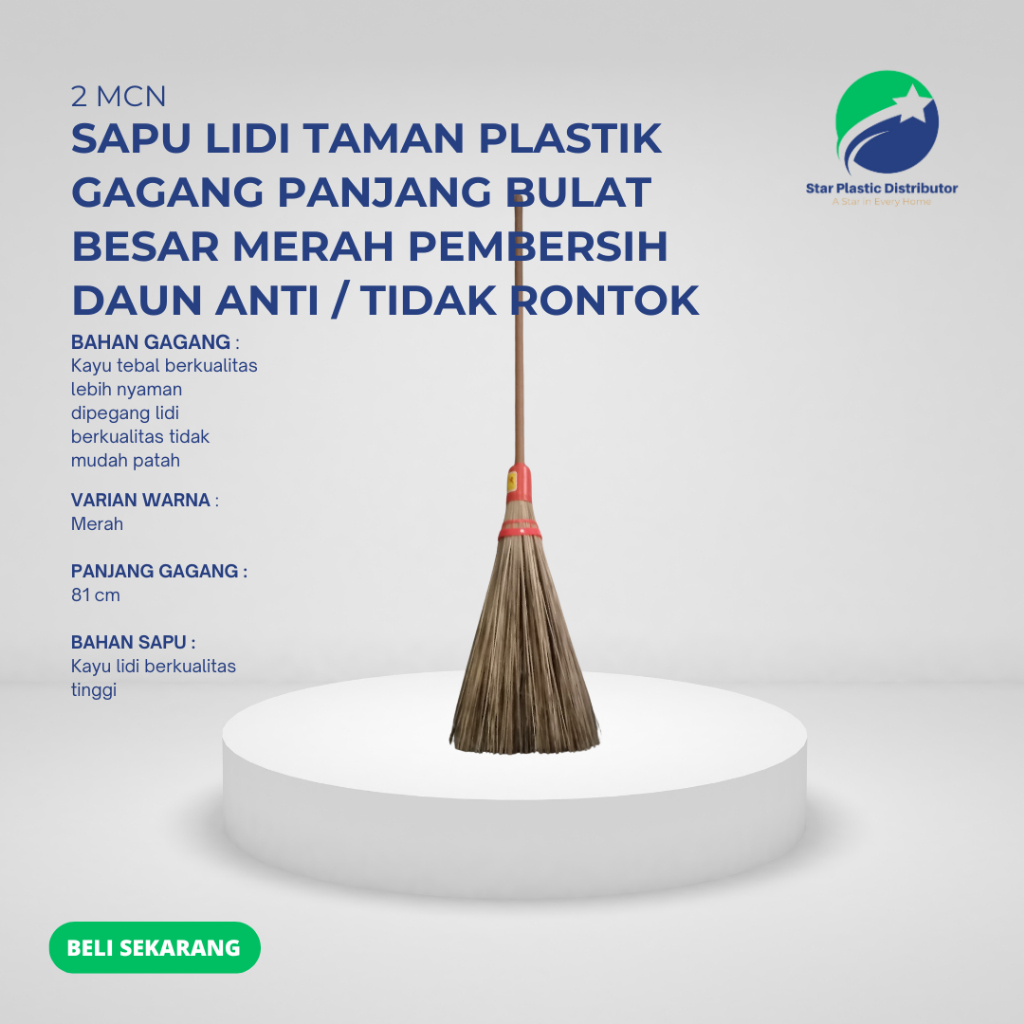 Jual Sapu Lidi Taman Plastik Gagang Panjang Bulat Besar Merah Pembersih ...