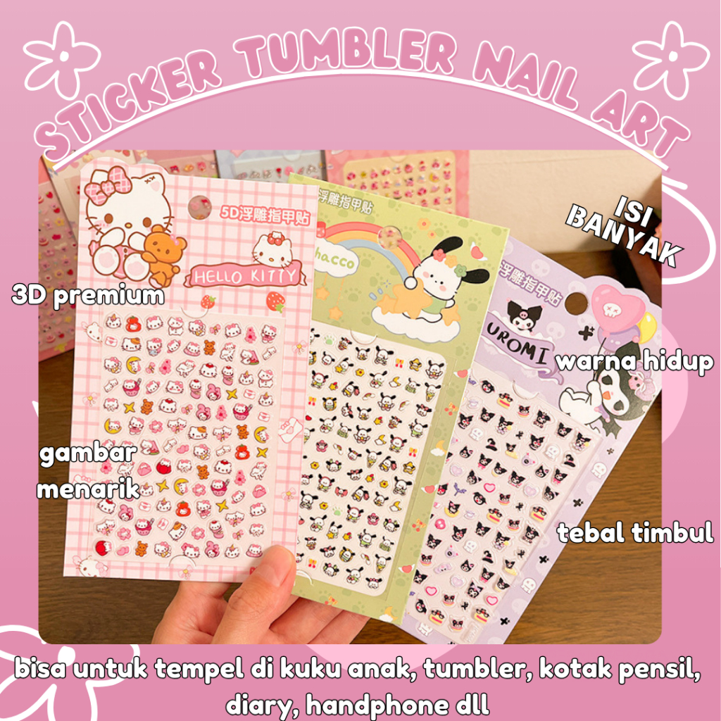 Jual Sanrio Stiker Kuku Anak, Sticker Tumbler 3D Premium Melody Kuromi ...