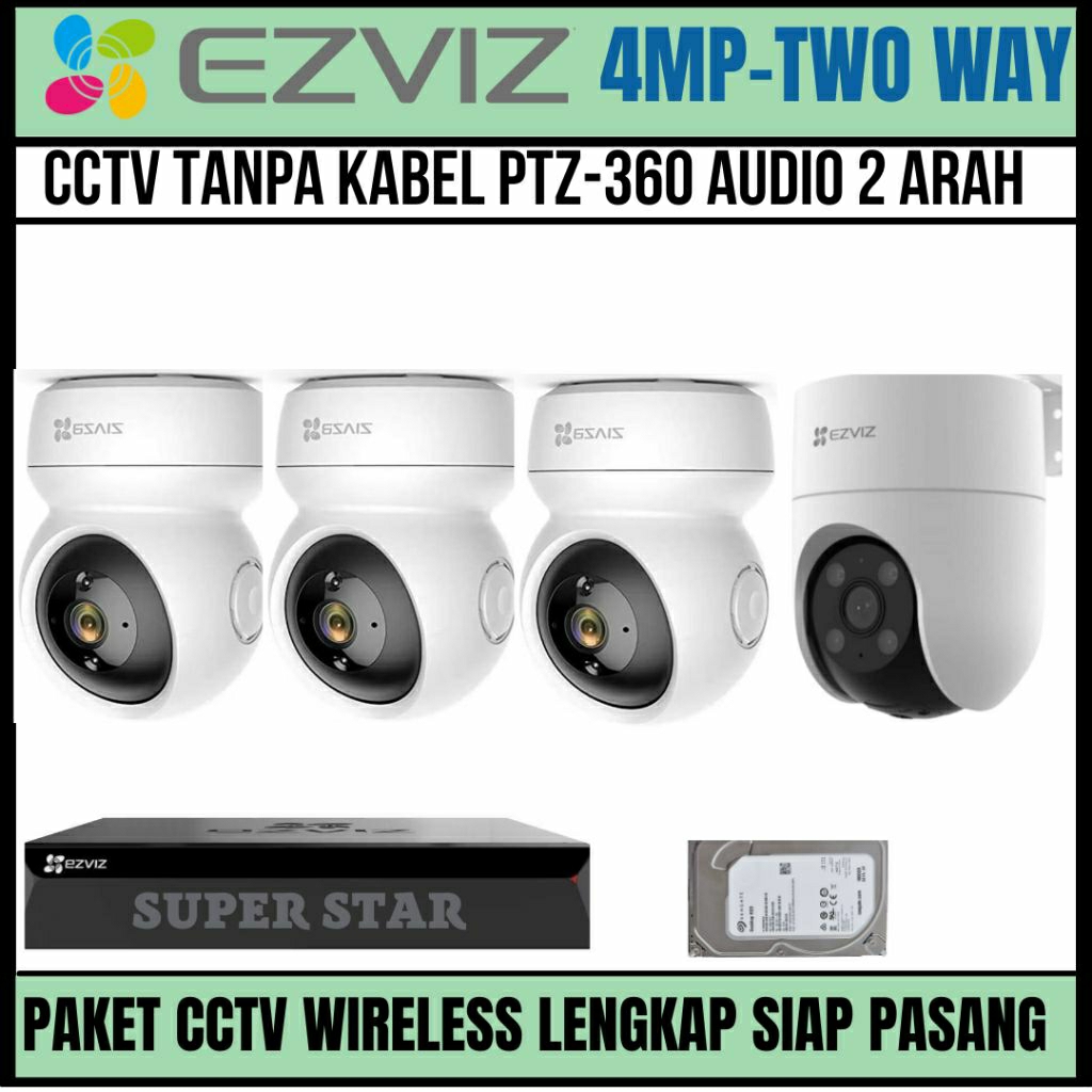 Jual paket cctv ezviz wireles 4mp 4 channel 4 kamera audio 2 arah ip ...