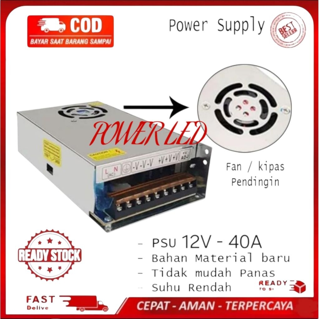 Jual Power Supply Cctv 12V 40A Power Suply Switching 40 Amper 12 Volt PSU | Shopee Indonesia