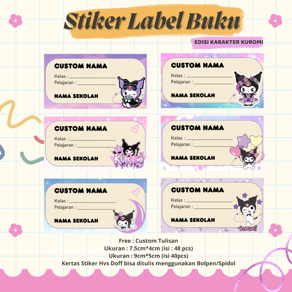 Jual (48PCS) Stiker Label Buku Custom Nama I Stiker Label Buku Karakter ...