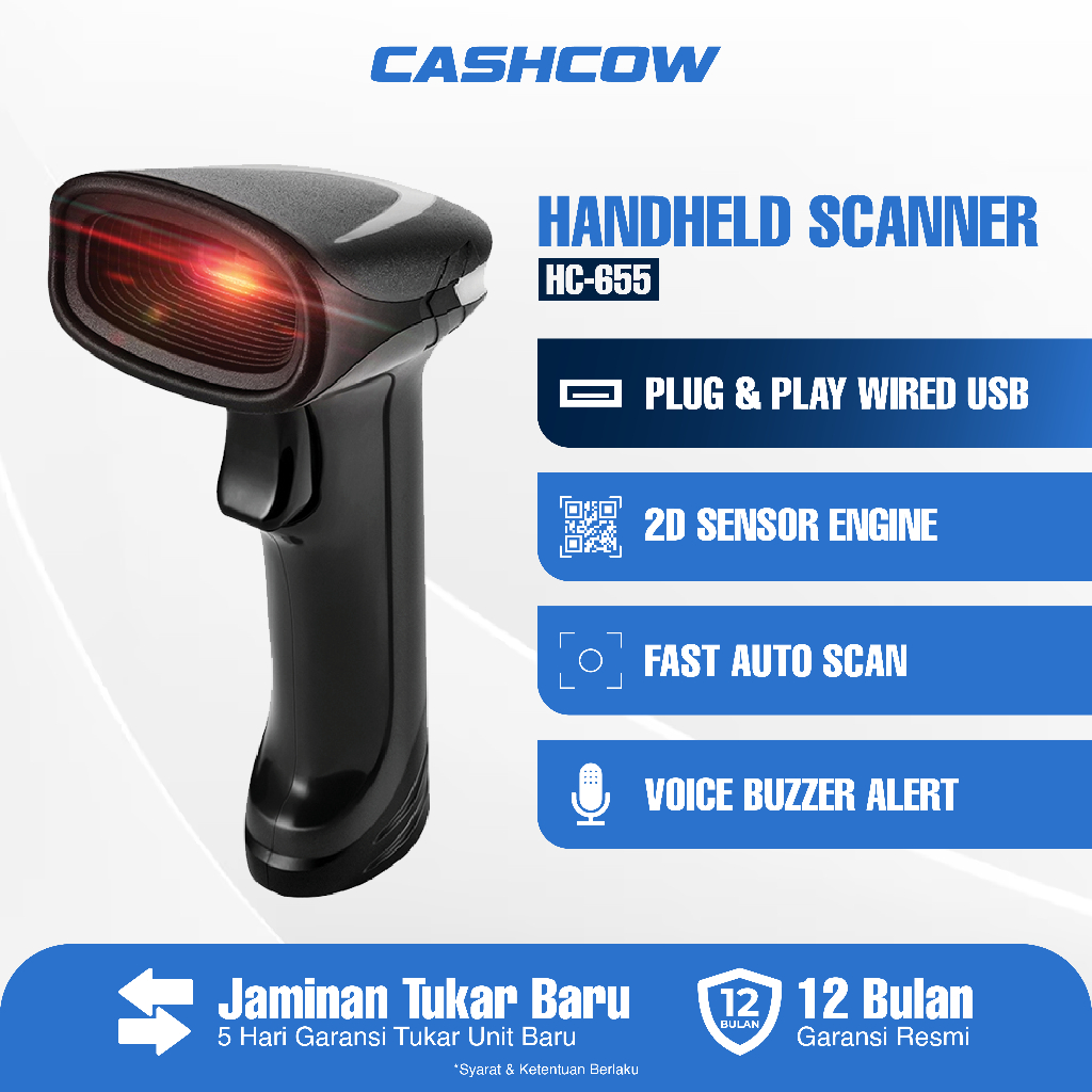 Jual Barcode Scanner Genggam 2D 1D Wireless Bluetooth USB Cashcow HC655 ...