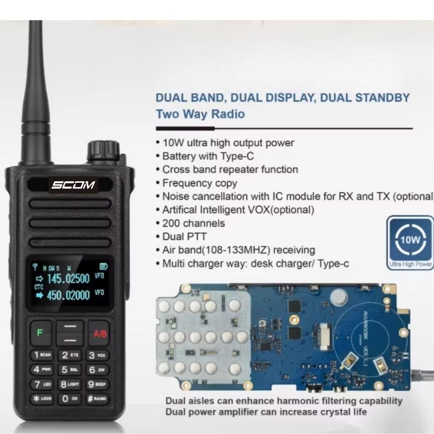 Jual HT SCOM NEW FC12 PRO 2025 10 watt, dual ptt, usb c, frequency copy, air band | Shopee Indonesia
