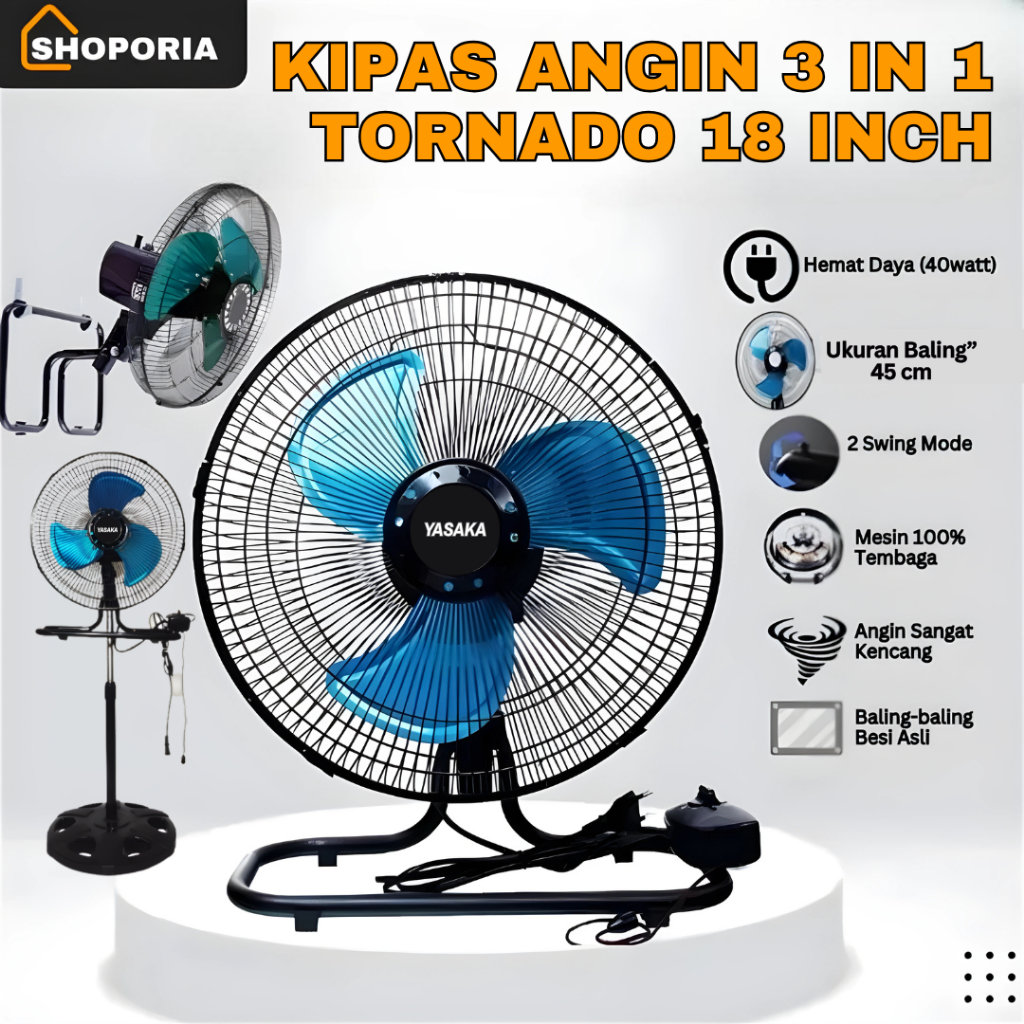 Jual YASAKA YA-1808 Kipas Angin Tornado Besi Duduk Dinding Berdiri Besar 18 Inch Fan | Shopee ...