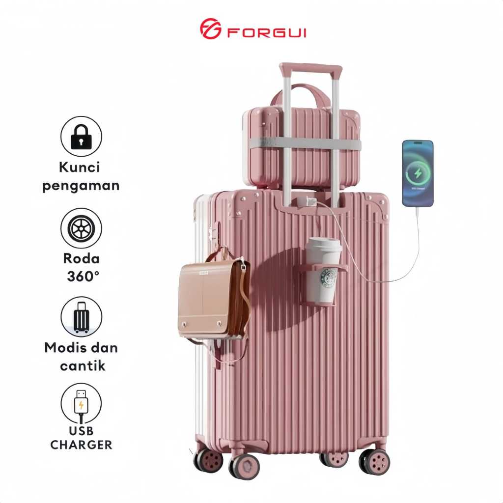 Jual Forgui Koper mini wanita 18 inch koper kabin USB charger 20 inch ...