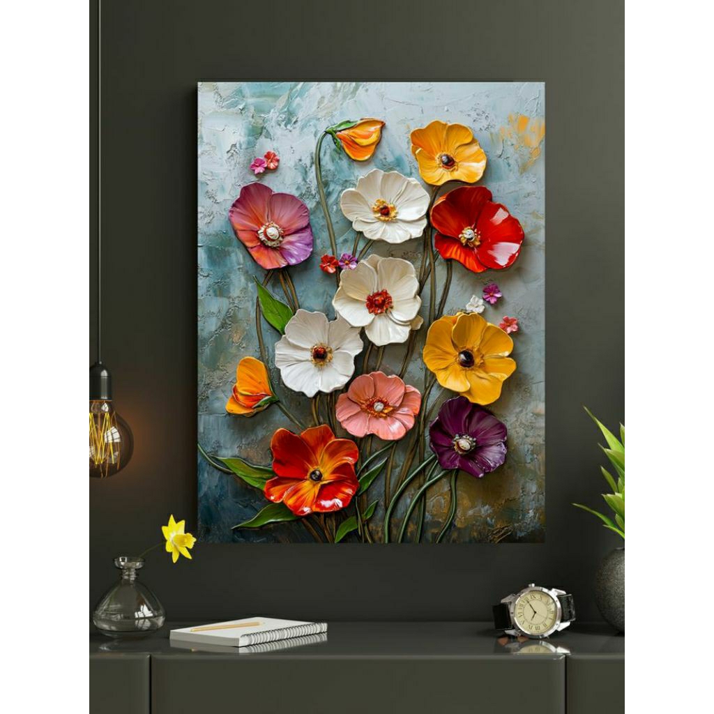 Jual lukisan bunga aesthetic hiasan dinding tekstur tebal modern art ...