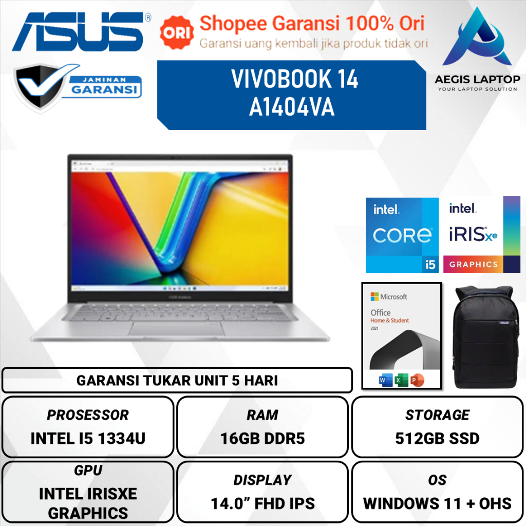Jual Asus Vivobook 14 A1404VA I5 1334 RAM 16Gb SSD 512Gb W11+Ohs 14.0 ...