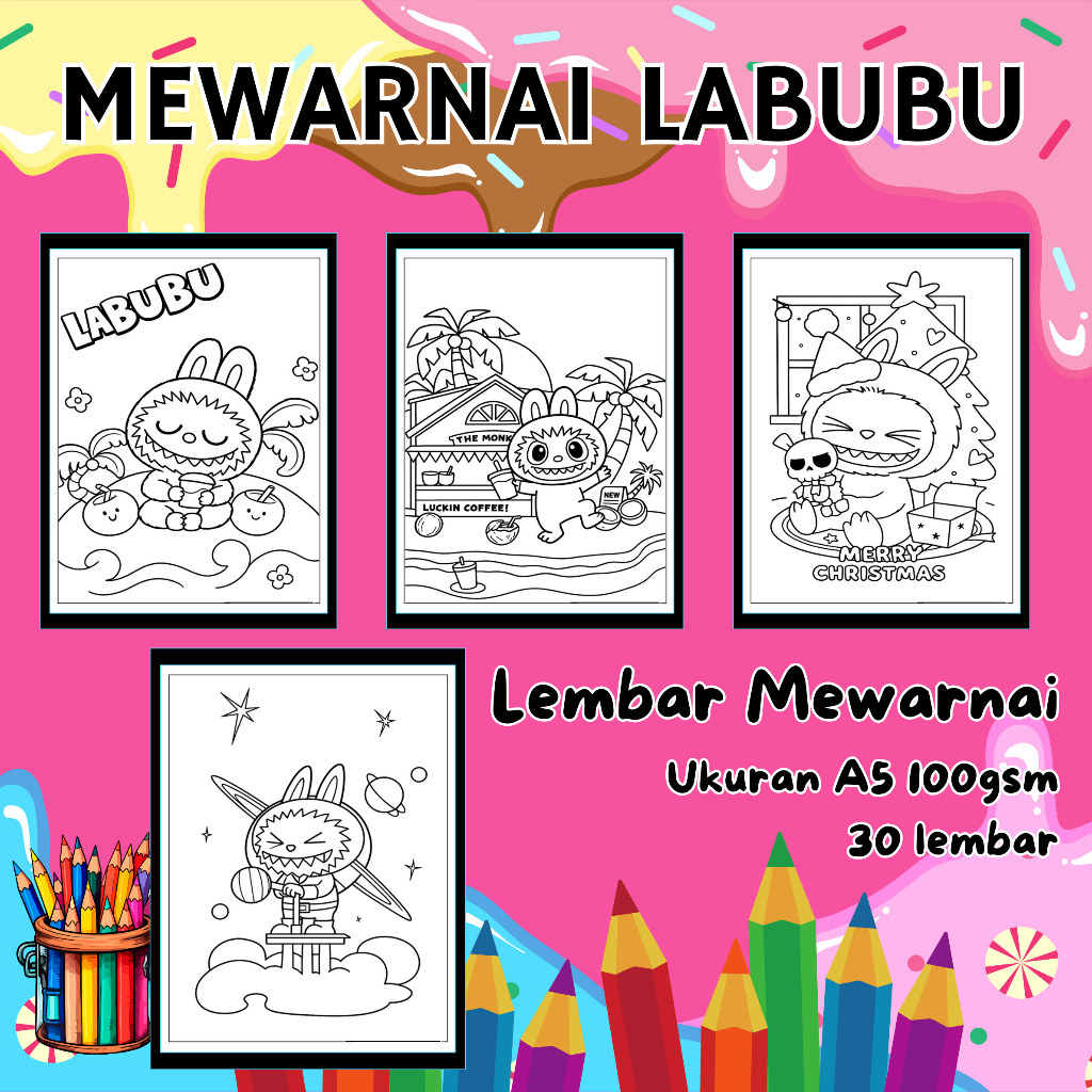 Jual MEWARNAI LABUBU COLORING PAGES 30 LEMBAR | A5 100GSM | Shopee ...