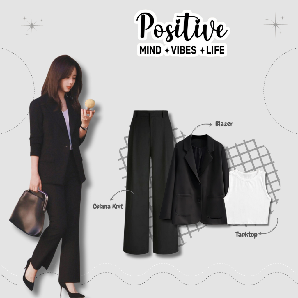 Jual One Set Semi Formal 3in1 | Blazer Hitam + Tanktop Putih + Celana ...