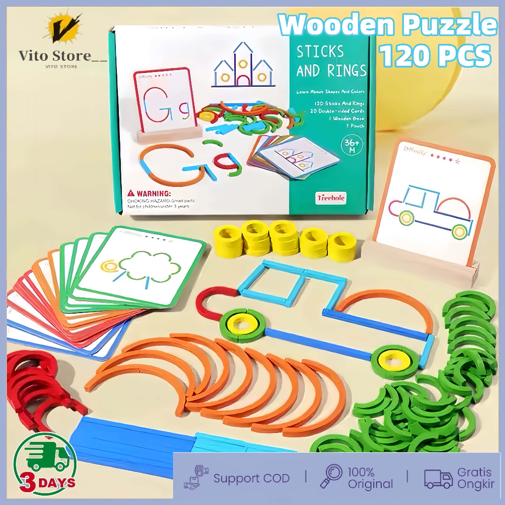 Jual (COD) Mainan Wooden Puzzle Kayu Sticks and Rings Bentuk Mainan ...