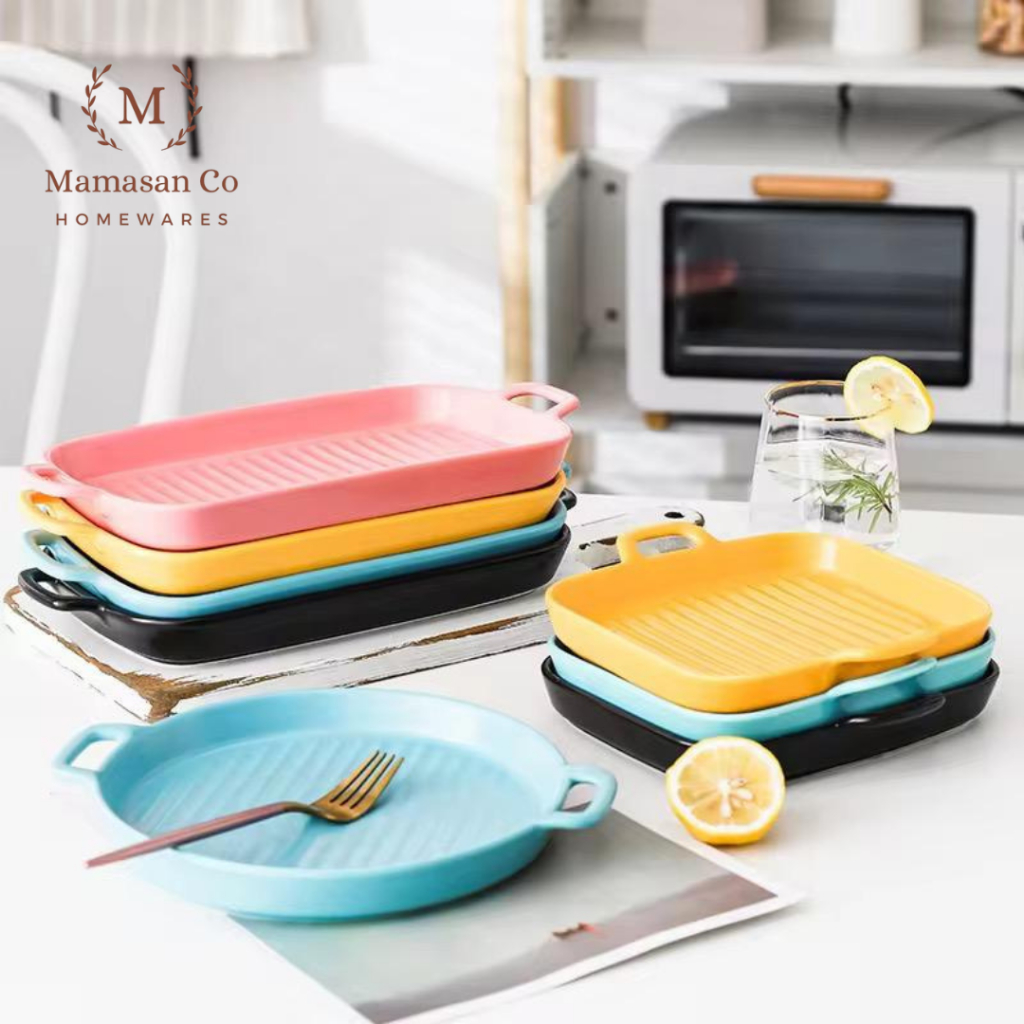 Jual Milda Baking Pan Plate Rectangular with Handle | Piring Keramik ...