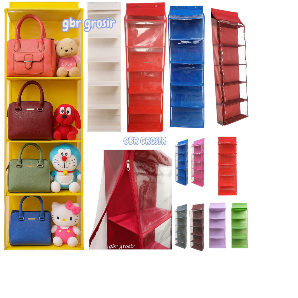 Jual Rak tas gantung 5 sap full ritsleting polos DAN TAS POLKADOT/ Rak ...