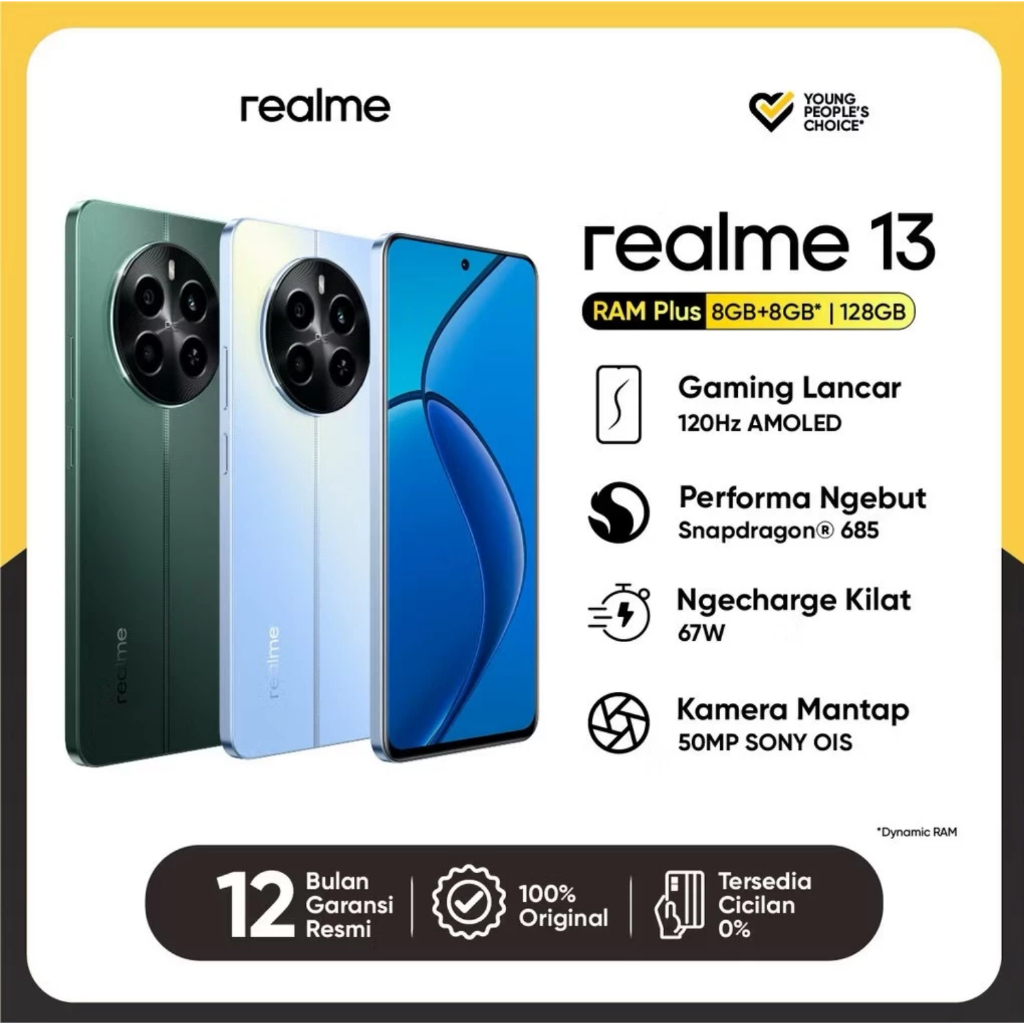 Jual realme 13 8GB+8GB|128GB / 256 GB ((120Hz Smooth AMOLED Display ...