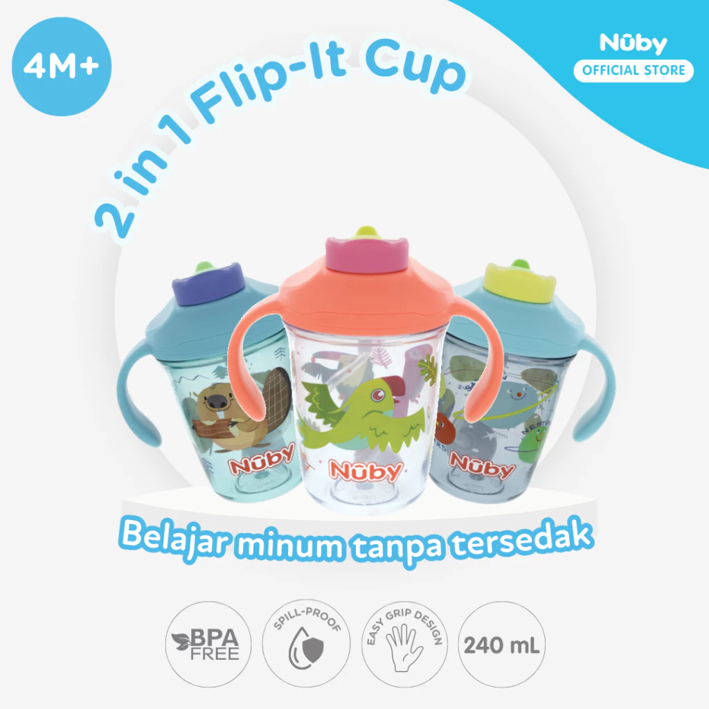 Jual Nuby 2 Handle Multifunction Flip-It Cup | Botol Minum Anak BPA Free dengan dual straw spout ...