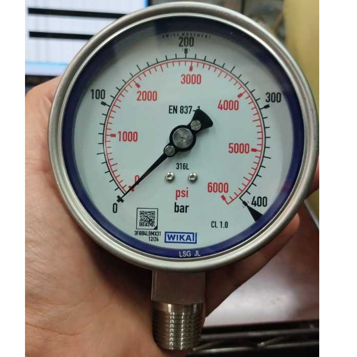 Jual WIKA Pressure Gauge Dial 4" inch 0 - 400 Bar / Psi Ukuran Drat 1/2" NPT Material Full ...