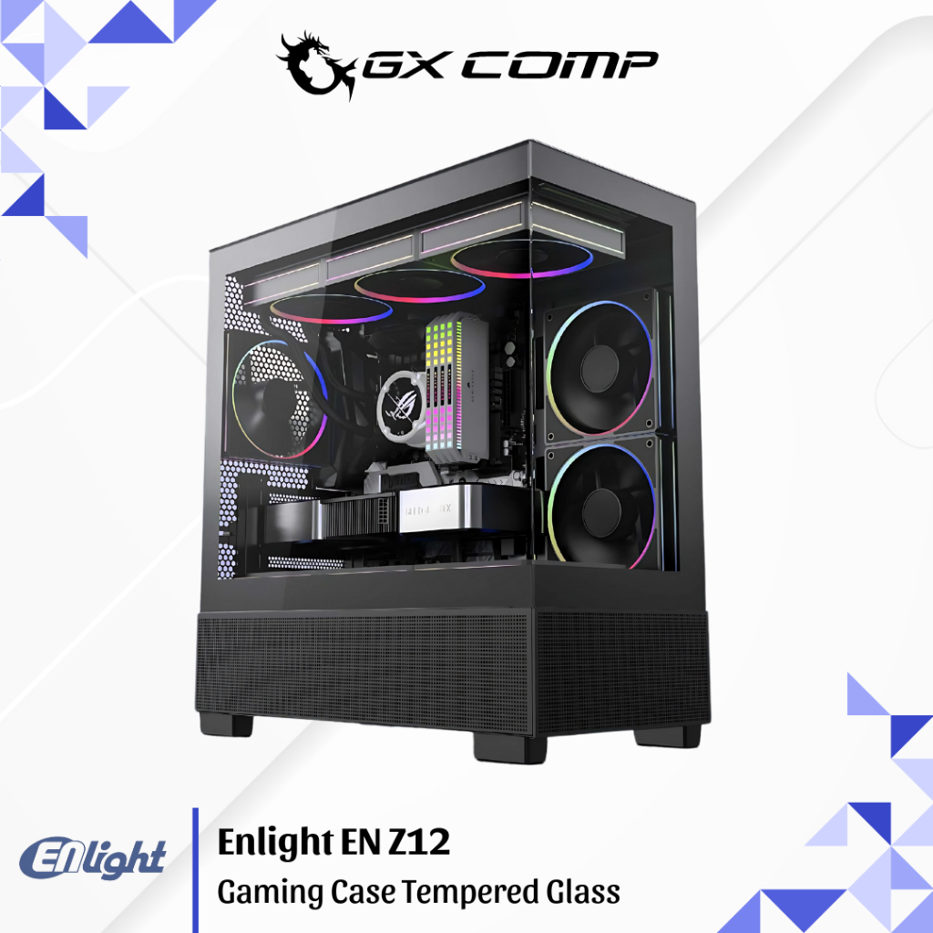 Jual Enlight En Z12 Black Tempered Glass Incude 3 Fan RGB - Casing PC M ...
