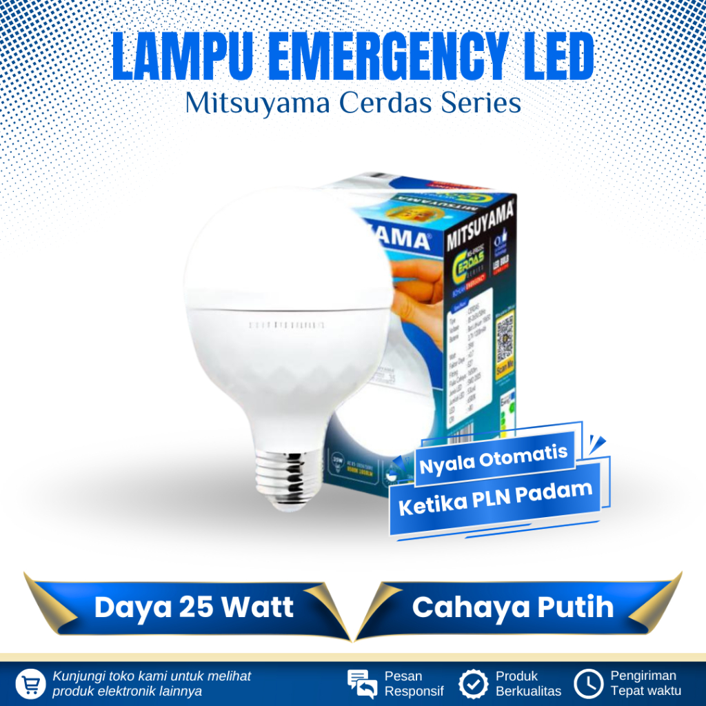 Jual LAMPU EMERGENCY LED 25 WATT MITSUYAMA CERDAS SERIES BOHLAM LED 25 ...