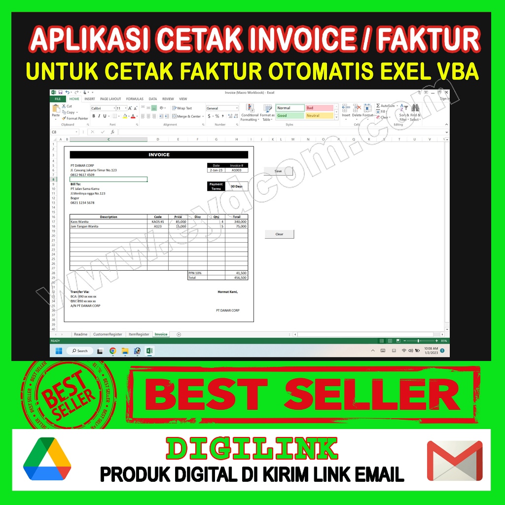 Jual APLIKASI EXCEL INVOICE FAKTUR OTOMATIS UNTUK PENJUALAN BARANG ...