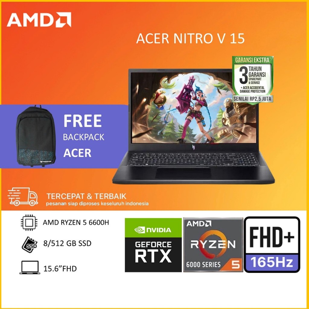 Jual ACER NITRO V 15 RYZEN 5 6600H RTX3050 6GB/ RAM 8GB 512GB W11+OHS ...