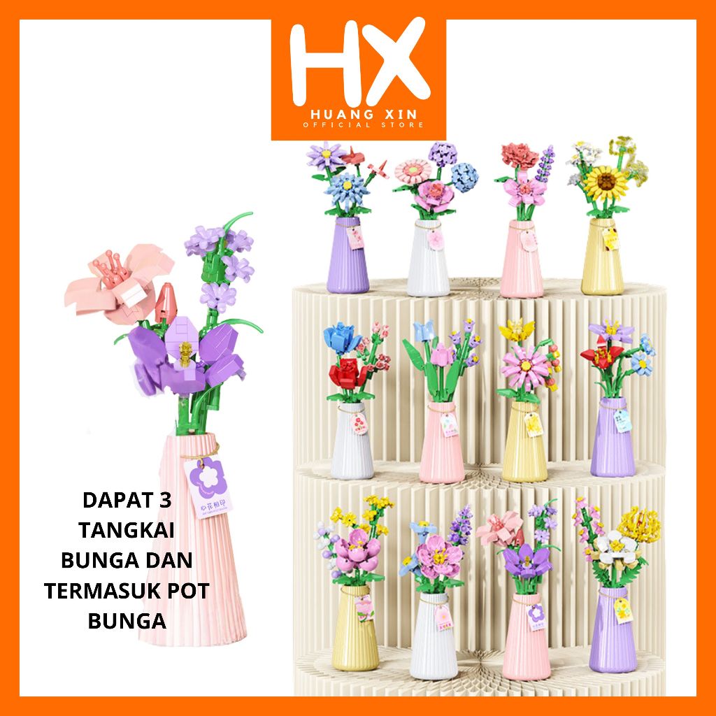 Jual HX Tanaman Bunga Flower Pot Vas series Bunga Brick Building Block ...