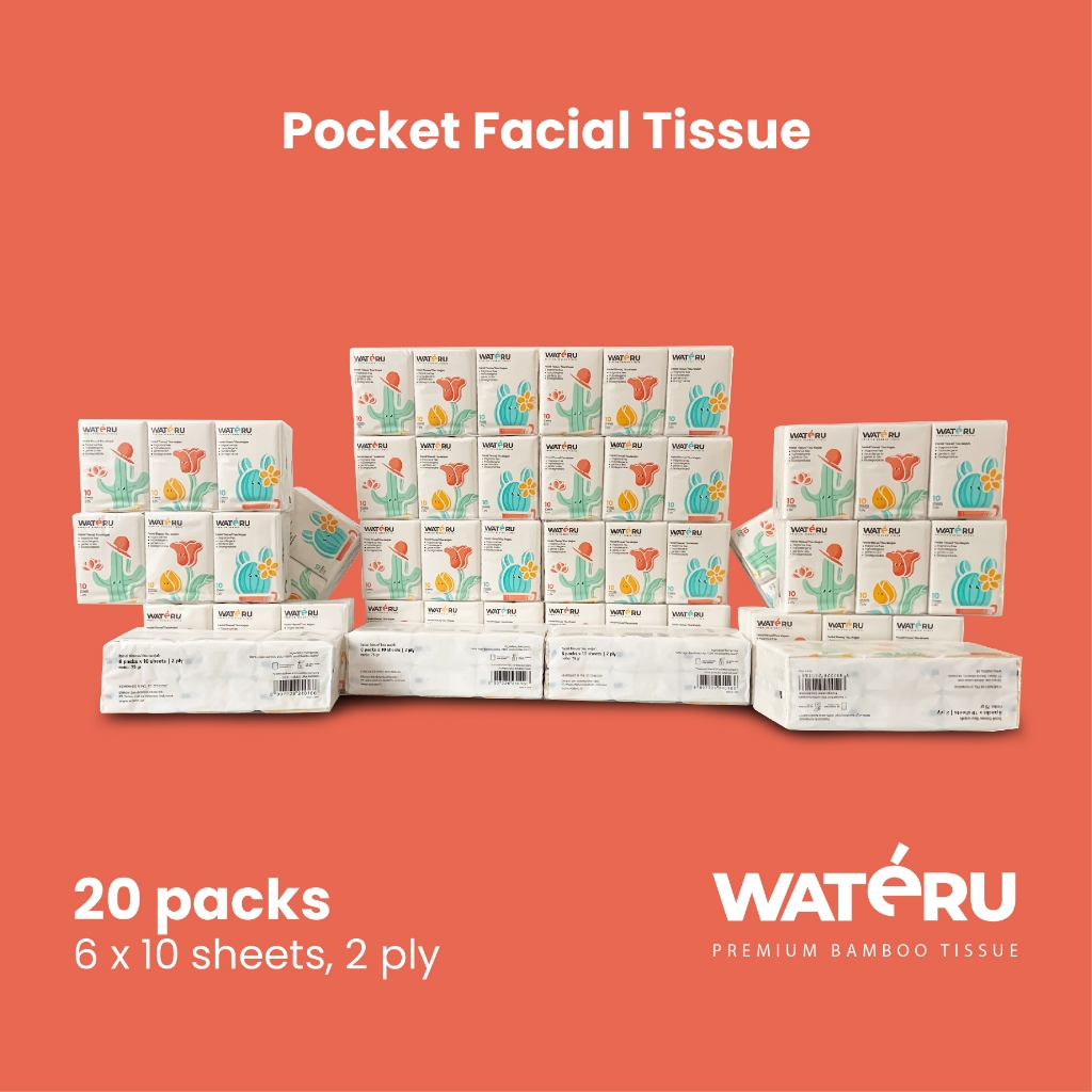 Jual Wateru Pocket Facial Tissue, 20 packs, 6 x 10 sheets, 2 ply ...