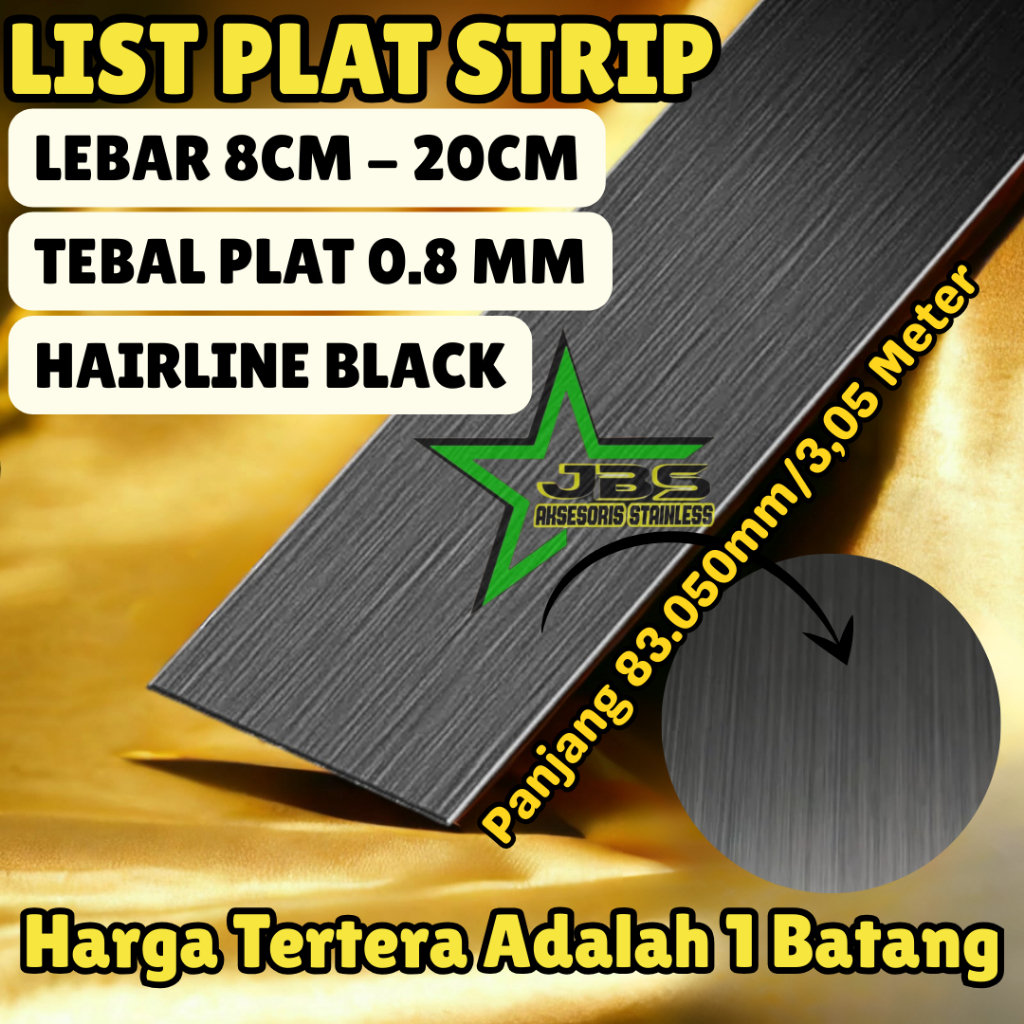 Jual LIST PLAT STRIP BLACK HAIRLINE / GARIS (L) 80MM-200MM × (P)305CM × ...