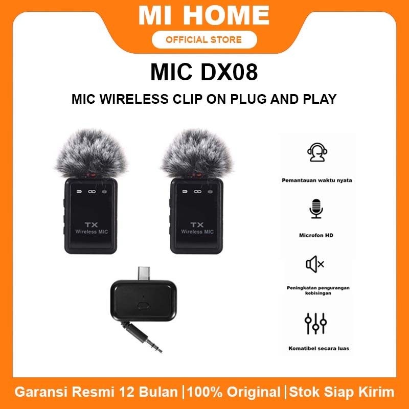 Jual MIHOME Mic Wireless Clip on Dual Mic DX08 Microphone Mikrofon HP ...