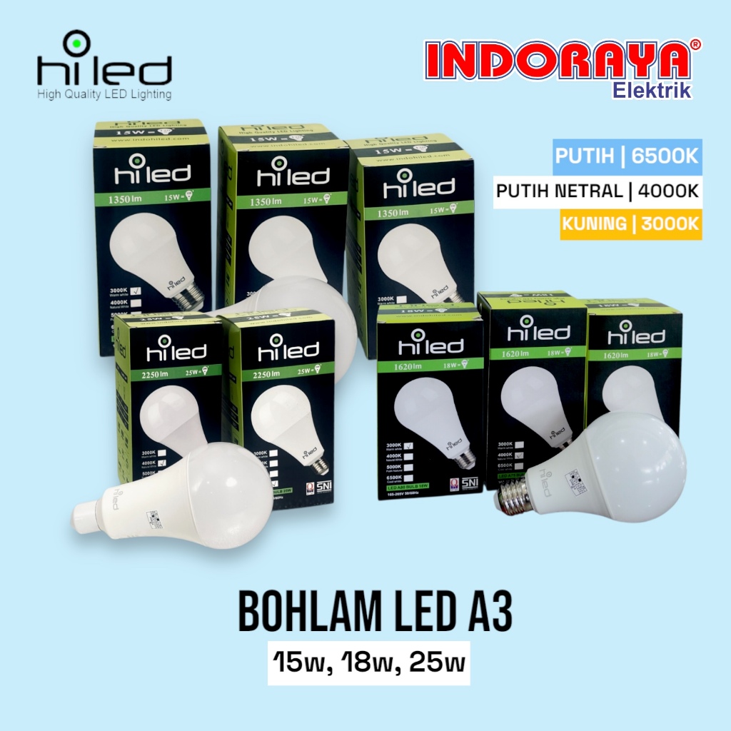 Jual Lampu Bohlam LED HILED A3 - Pilihan Daya & Warna Cahaya (15W, 18W ...