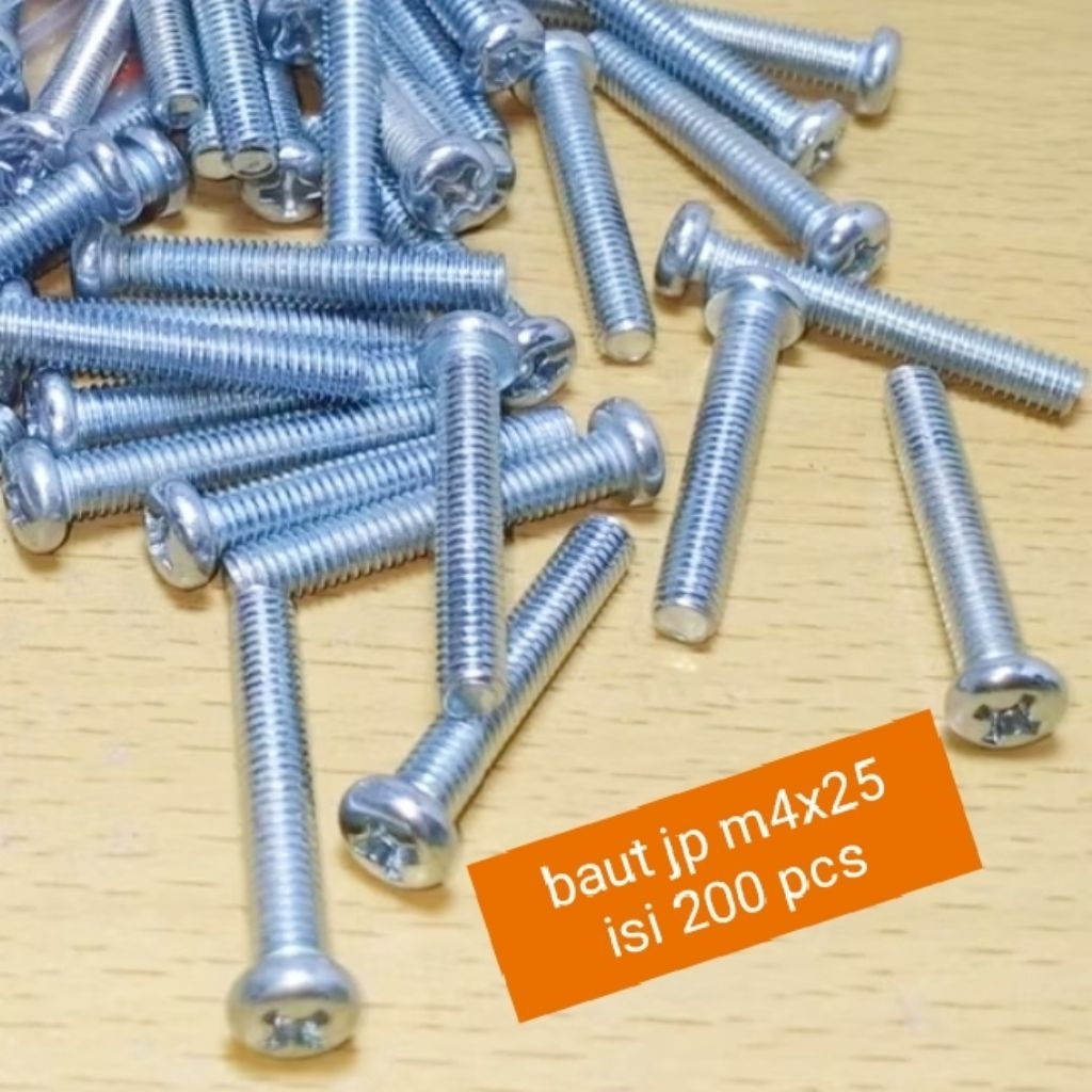Jual baut jp m4x25 pitch 0,7 machin screw m4 putih plating isi 200 pcs ...