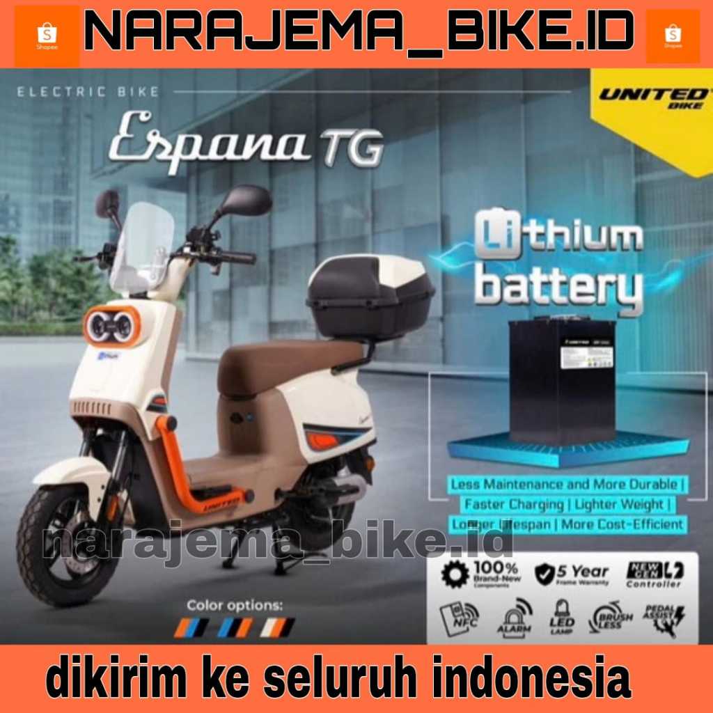 Jual Sepeda Listrik UNITED ESPANA TG LITHIUM 800 Watt Electric E Bike ...