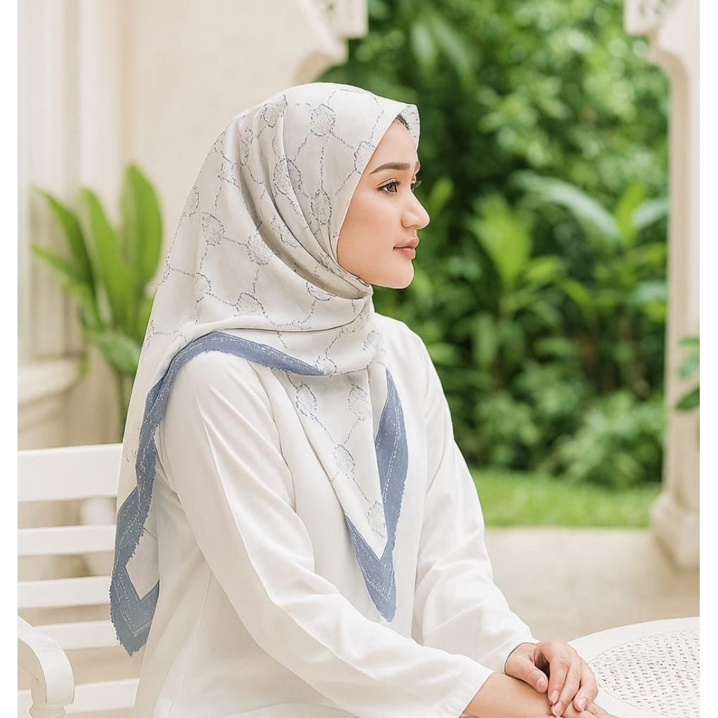 Jual Lunn Putih Series Kerudung Motif Segi Empat Hijab Voal Premium ...