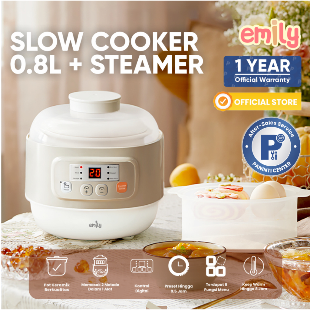 Jual EMILY Slow Cooker + Steamer 0.8L Ceramic | Panci Keramik | Baby ...