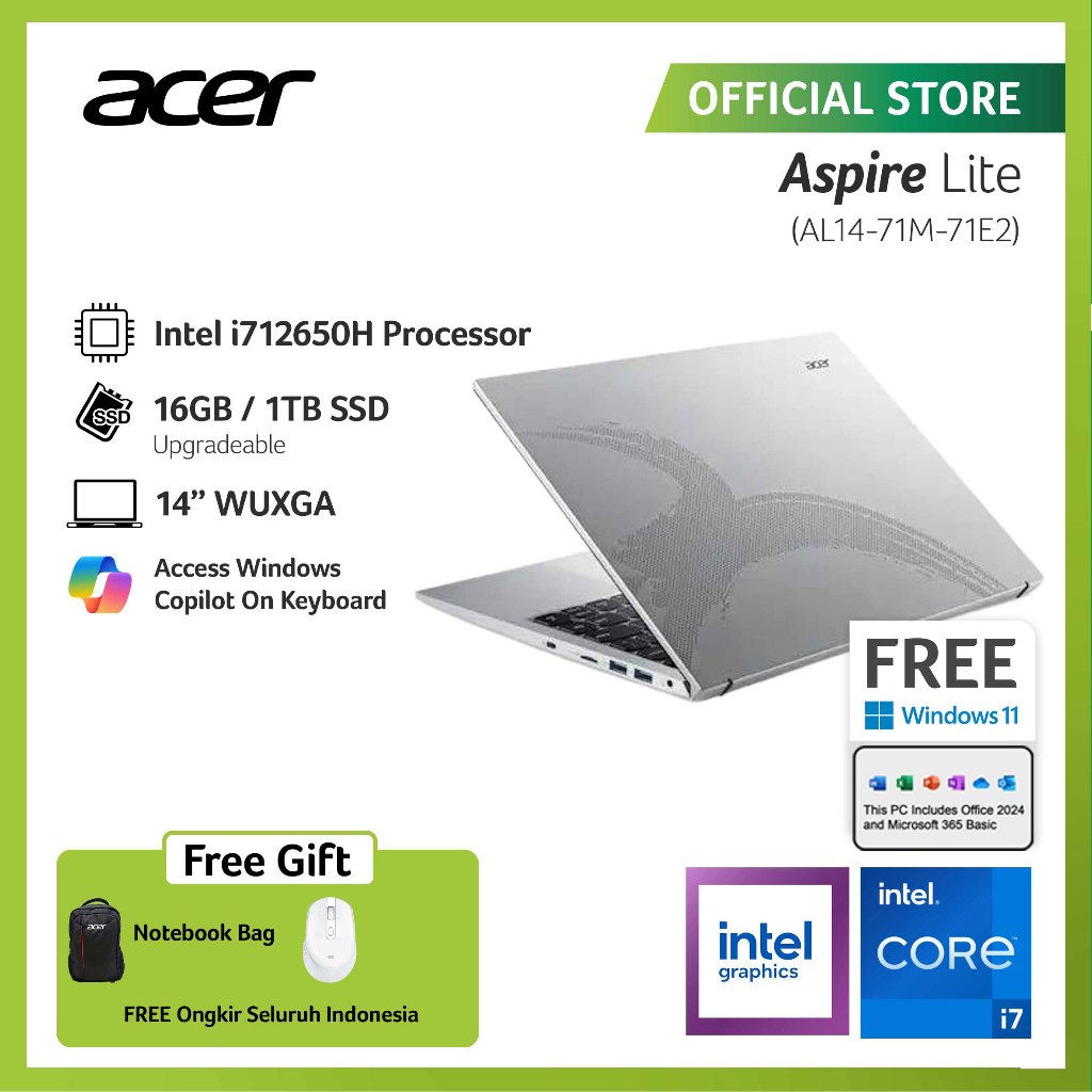 Jual (FREE MOUSE WIRELESS) ACER LAPTOP ASPIRE LITE AL14-71M-71E2 14 ...