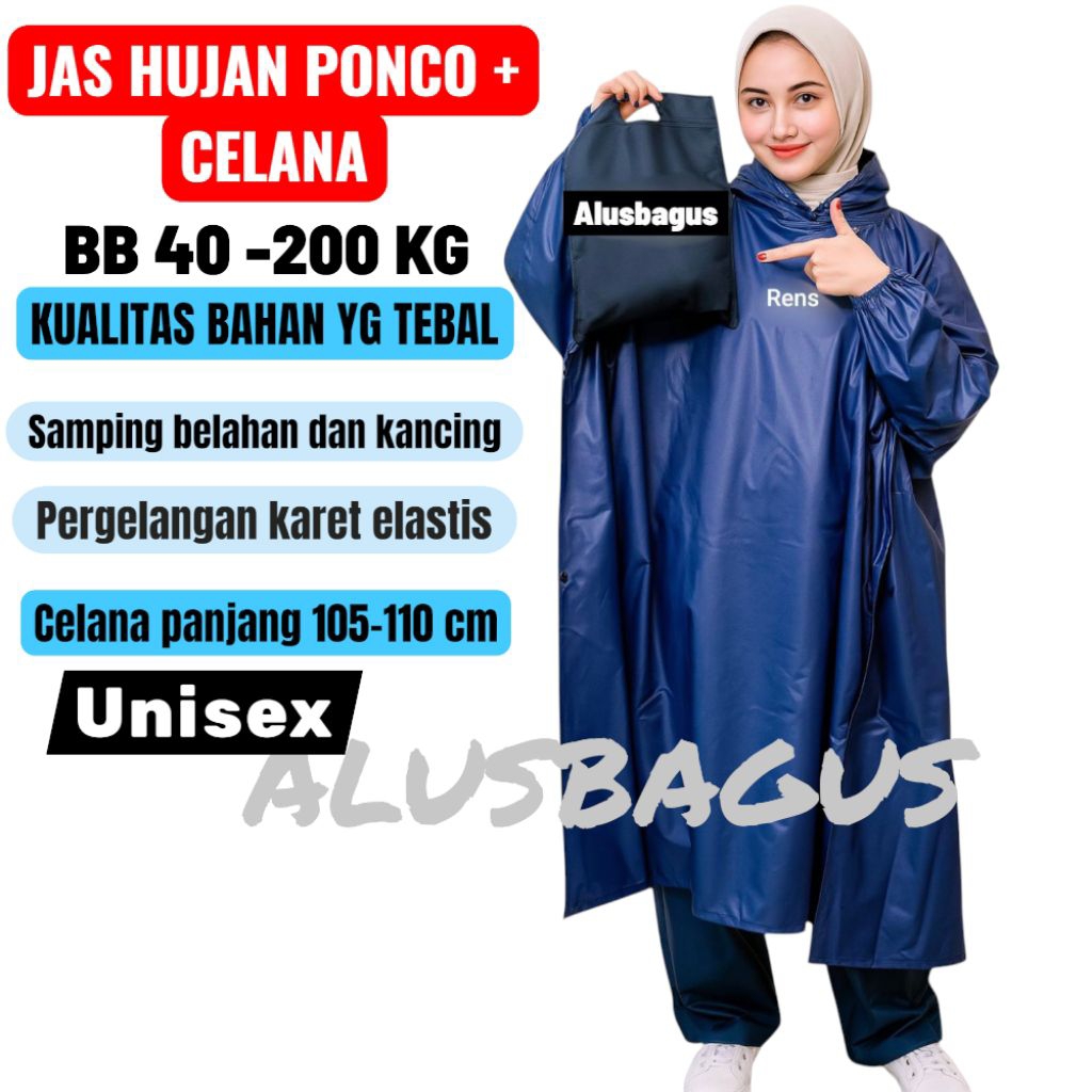 Jual JAS HUJAN SUPER JUMBO PONCO + CELANA KELELAWAR PRIA WANITA XXXXL MUAT SAMPE BB 100-150 KG ...