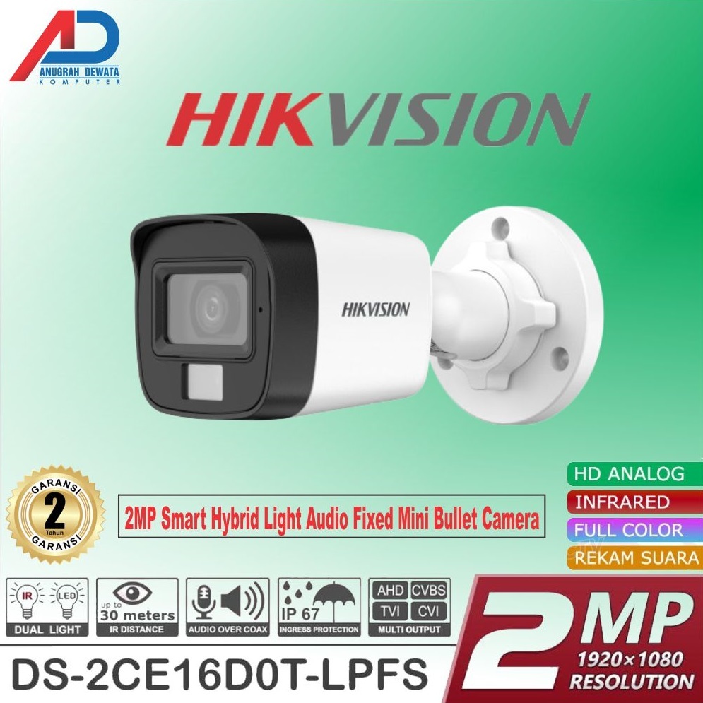 Jual CAMERA CCTV HIKVISION 2MP OUTDOOR AUDIO DS-2CE16D0T-LPFS DUAL LIGHT | Shopee Indonesia