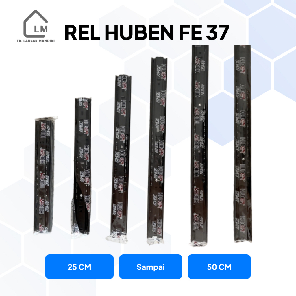 Jual Rel Laci Huben Hitam FE-37 Double Track Full Extension (25, 30, 35 ...