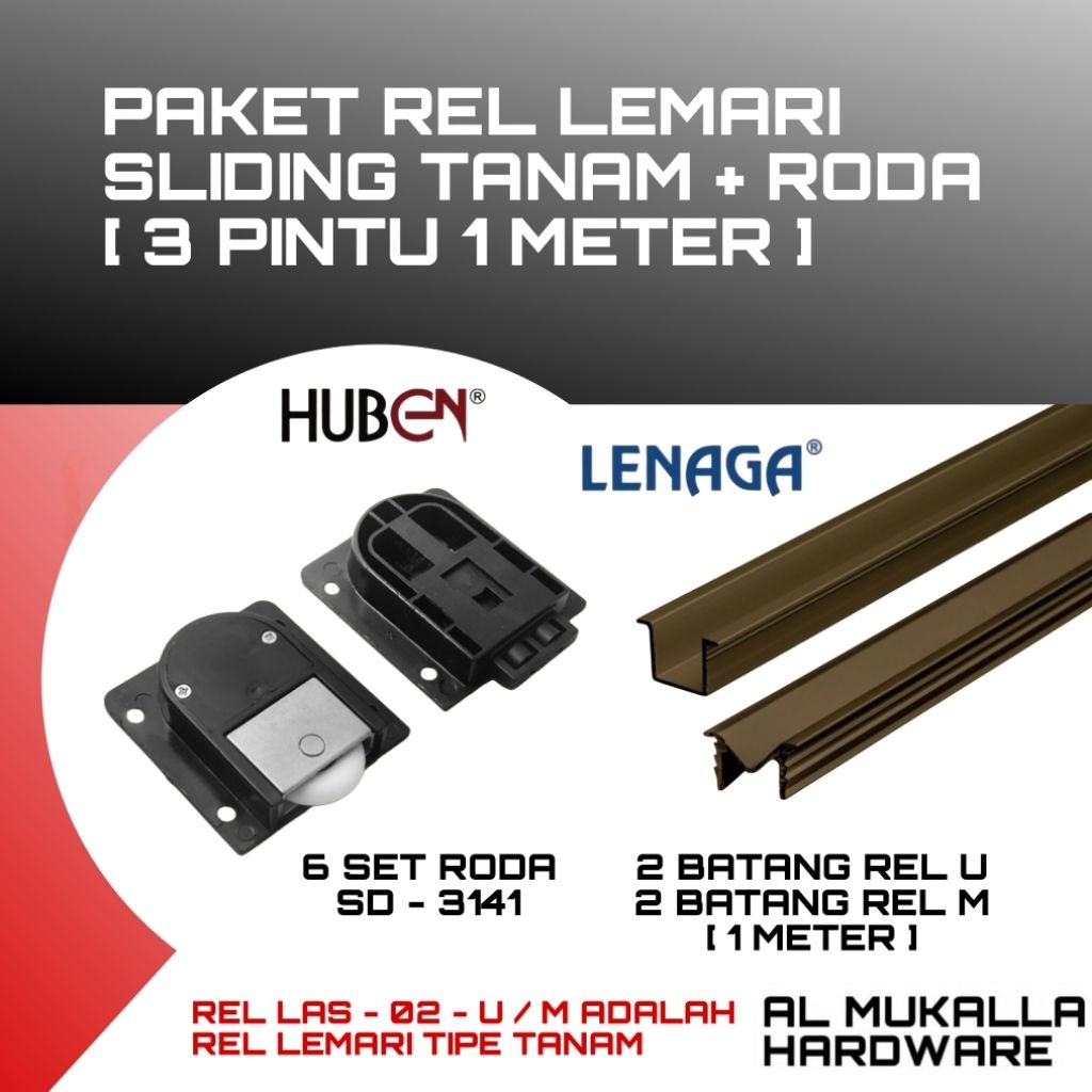 Jual [ 3 Pintu + 1 Meter ] Paket Rel Lemari Sliding Tanam 3 Pintu 1 Meter Rel LAS - 02 U M ...