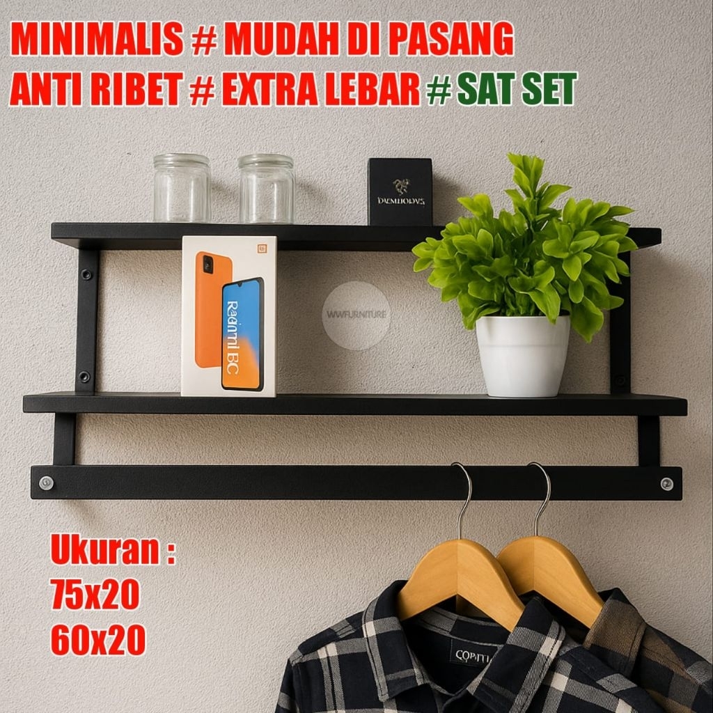 Jual Rak Gantungan Baju Tempel Dinding 2 Tingkat Minimalis - Rak Tempel ...