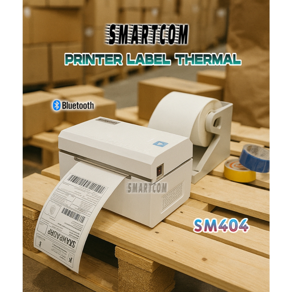 Jual SMARTCOM Printer Thermal Bluetooth Barcode Label Resi SM404 80mm 3 ...